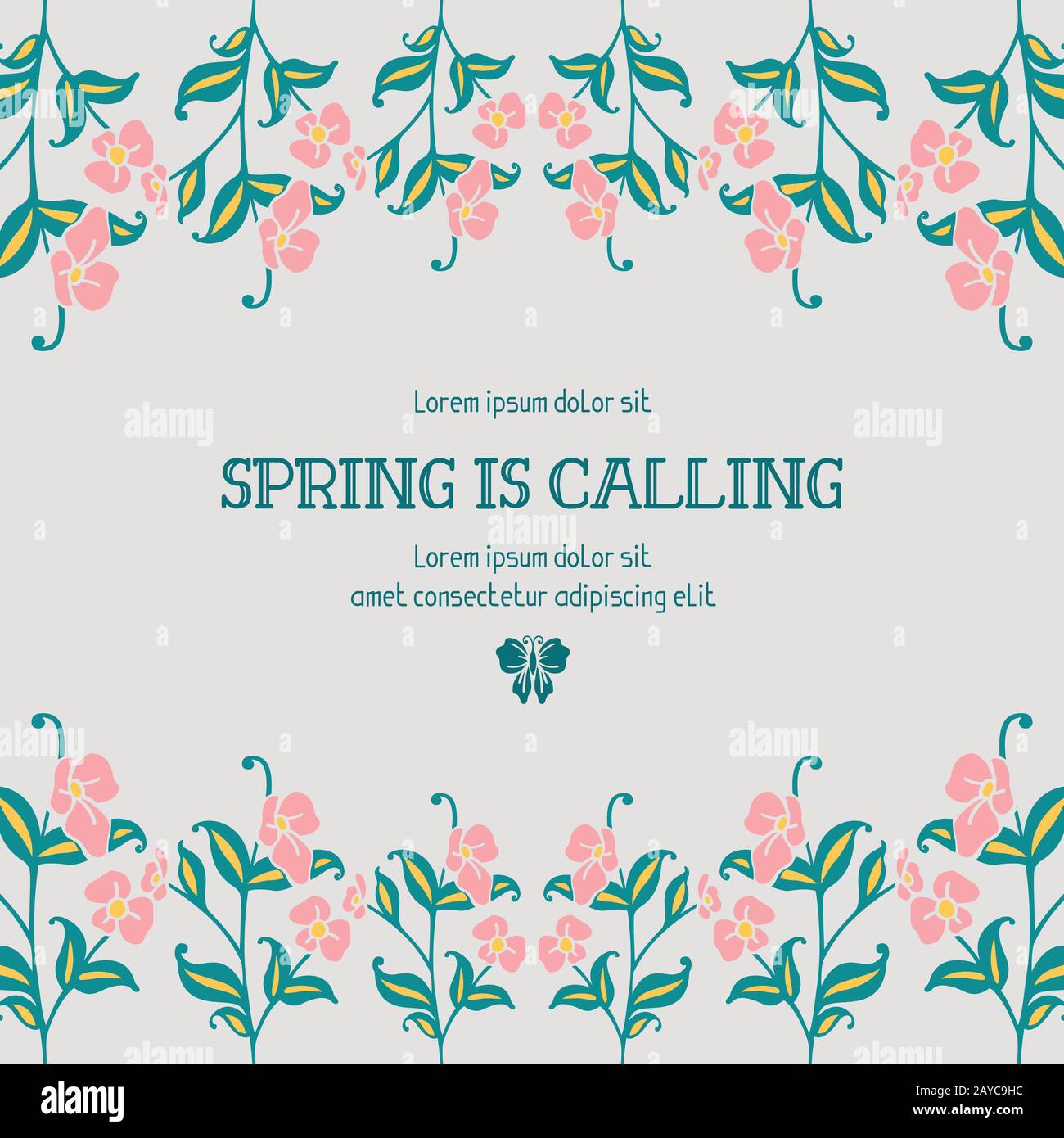 Poster of spring calling, with elegant leaf and floral frame decor ...
