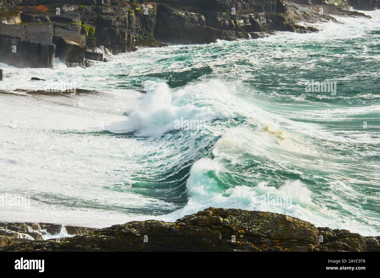 Atlantic Ocean Waves Cliffs of Kilkee in Ireland county Clare. Tourist ...