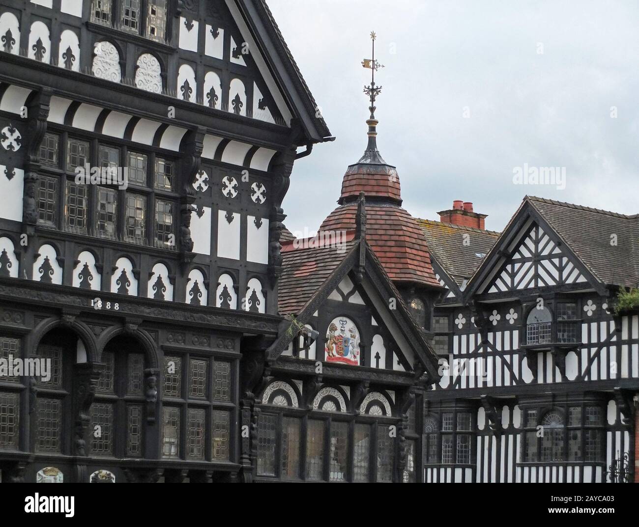 ornate old half timbered gabled buildings in the historic city center ...