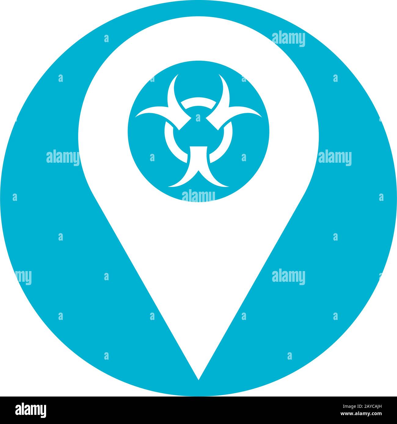 location pin with biohazard sign icon over white background, block ...
