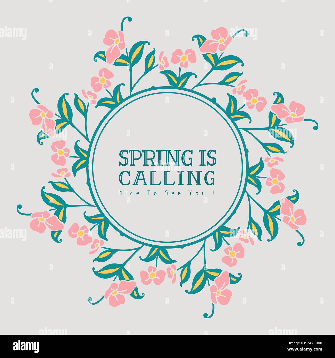 Poster of spring calling, with elegant leaf and floral frame decor ...