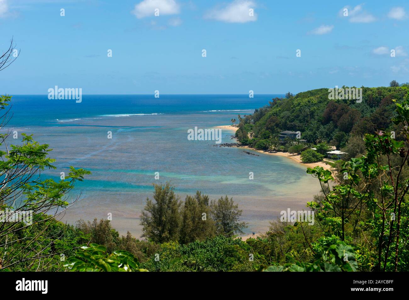 View of Anini Beach Park on the north shore of the Hawaiian Island of ...