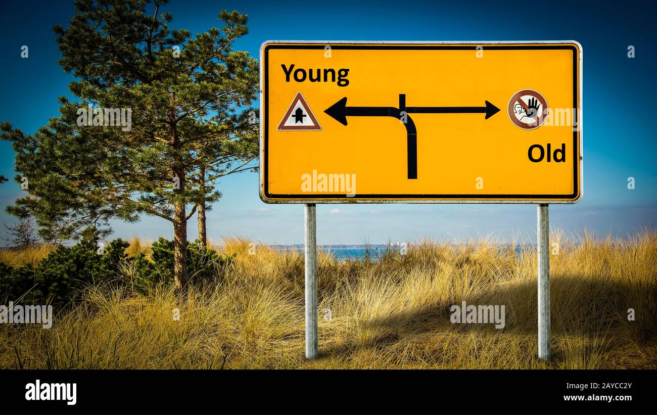 Street Sign Young versus Old Stock Photo - Alamy