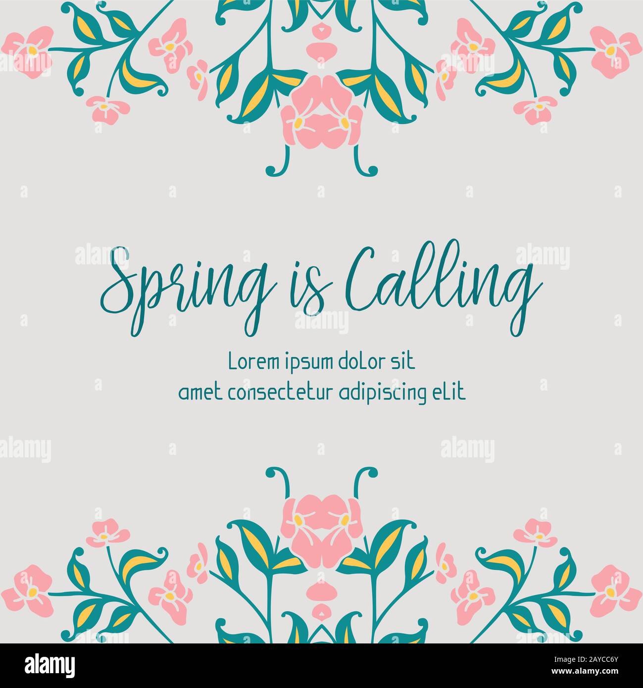 Poster of spring calling, with elegant leaf and floral frame decor ...