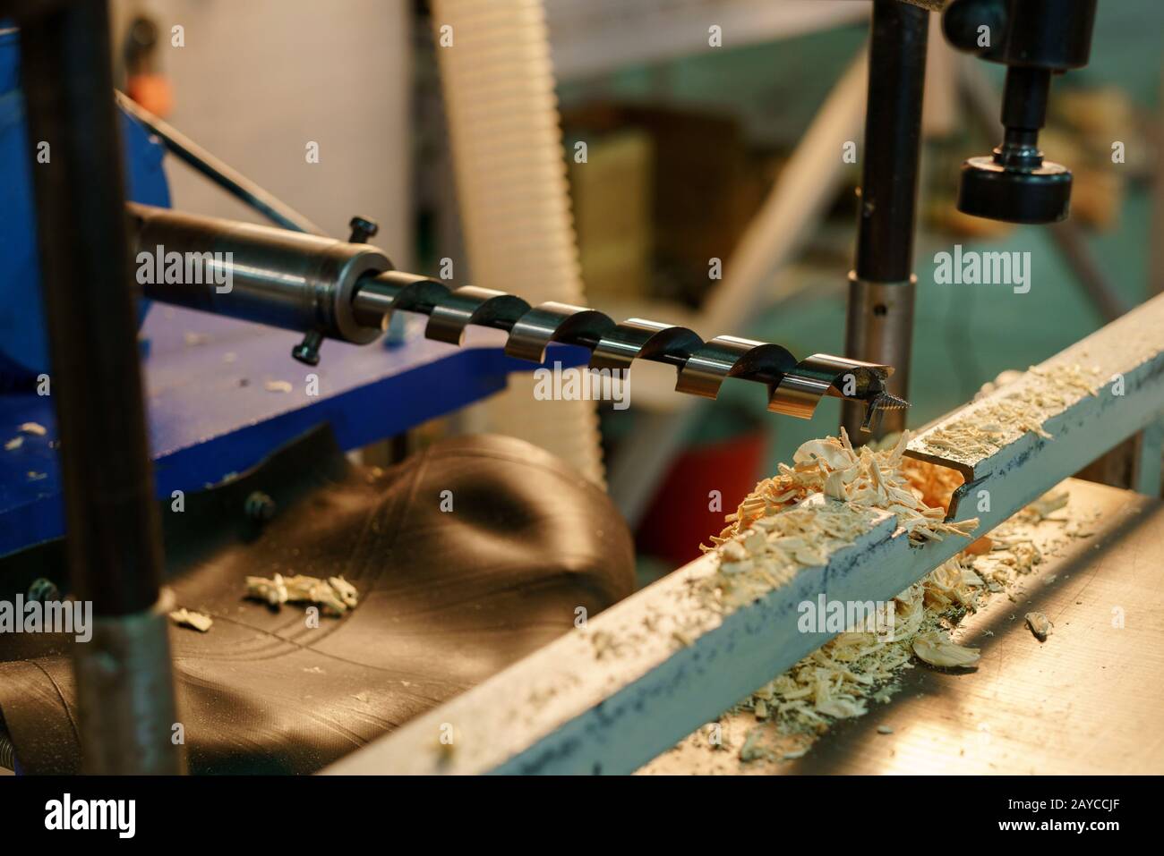 Woodworking. Image of drill machine, close-up Stock Photo - Alamy