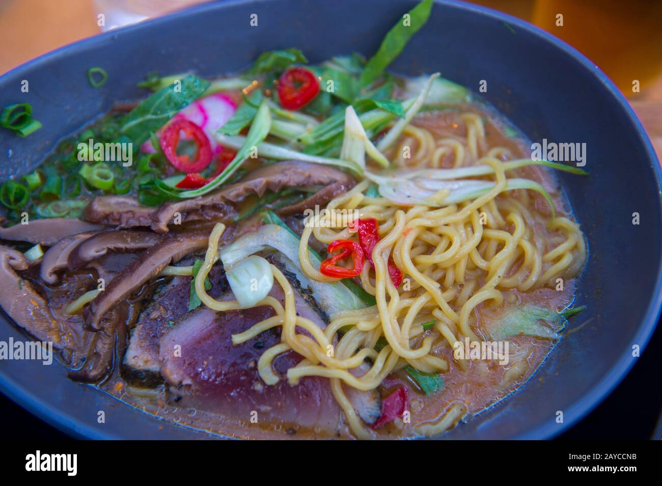 Ama Ahi ramen (Seared ahi tuna, local bok choy, soft egg, mushrooms ...