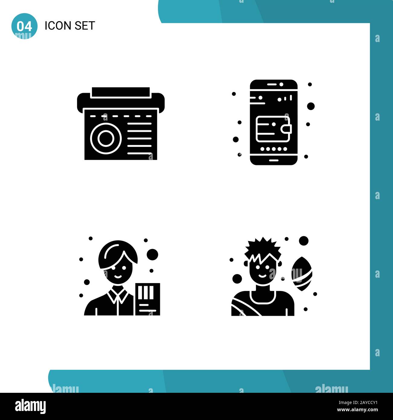 Vector Pack of 4 Glyph Symbols. Solid Style Icon Set on White ...