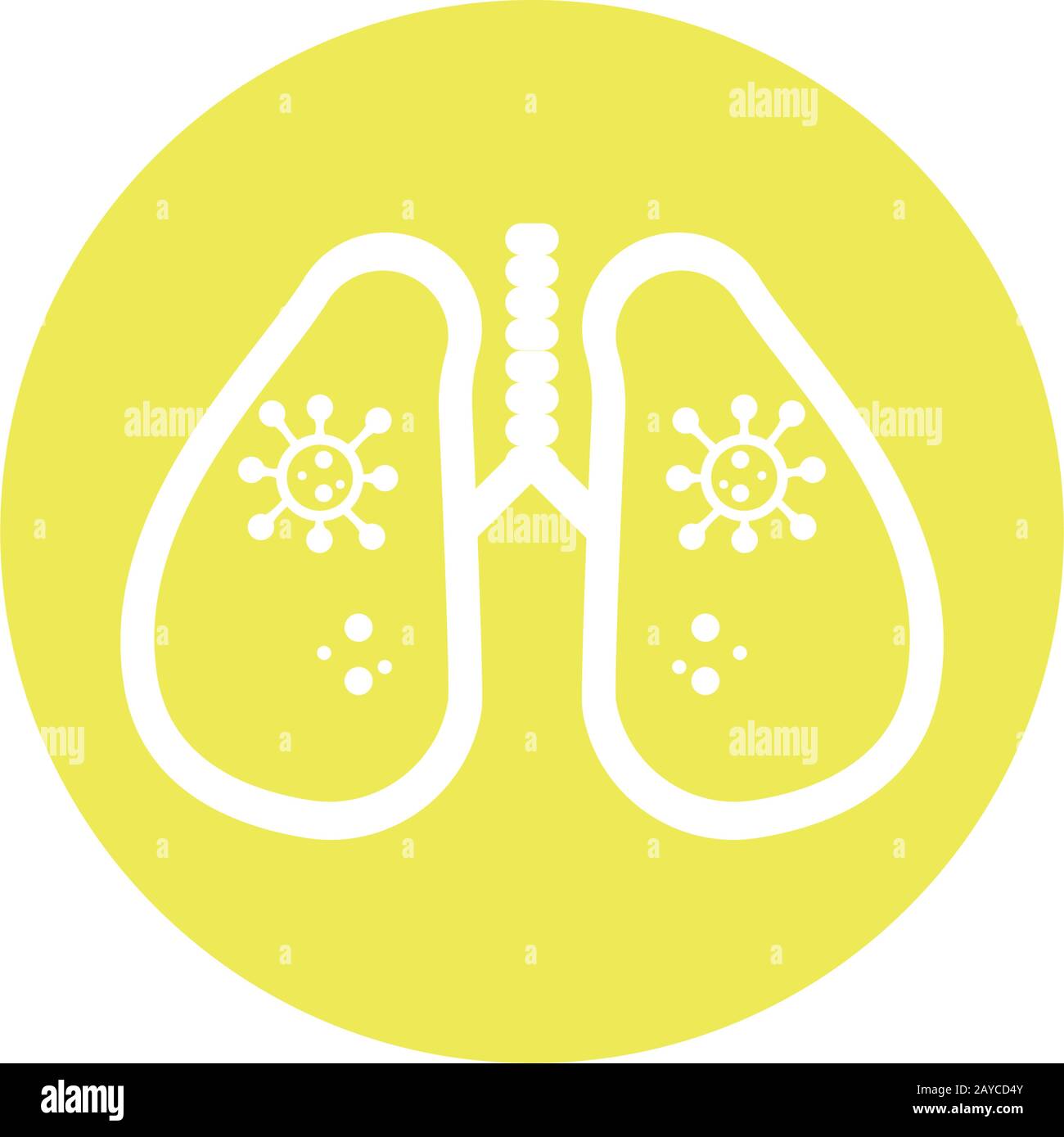 lungs with bacteria germs over yellow circle and white background ...