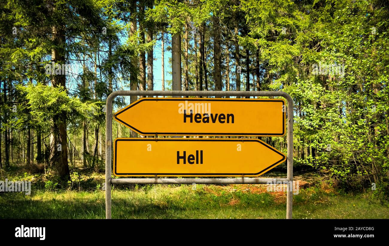 Street Sign Heaven versus Hell Stock Photo - Alamy