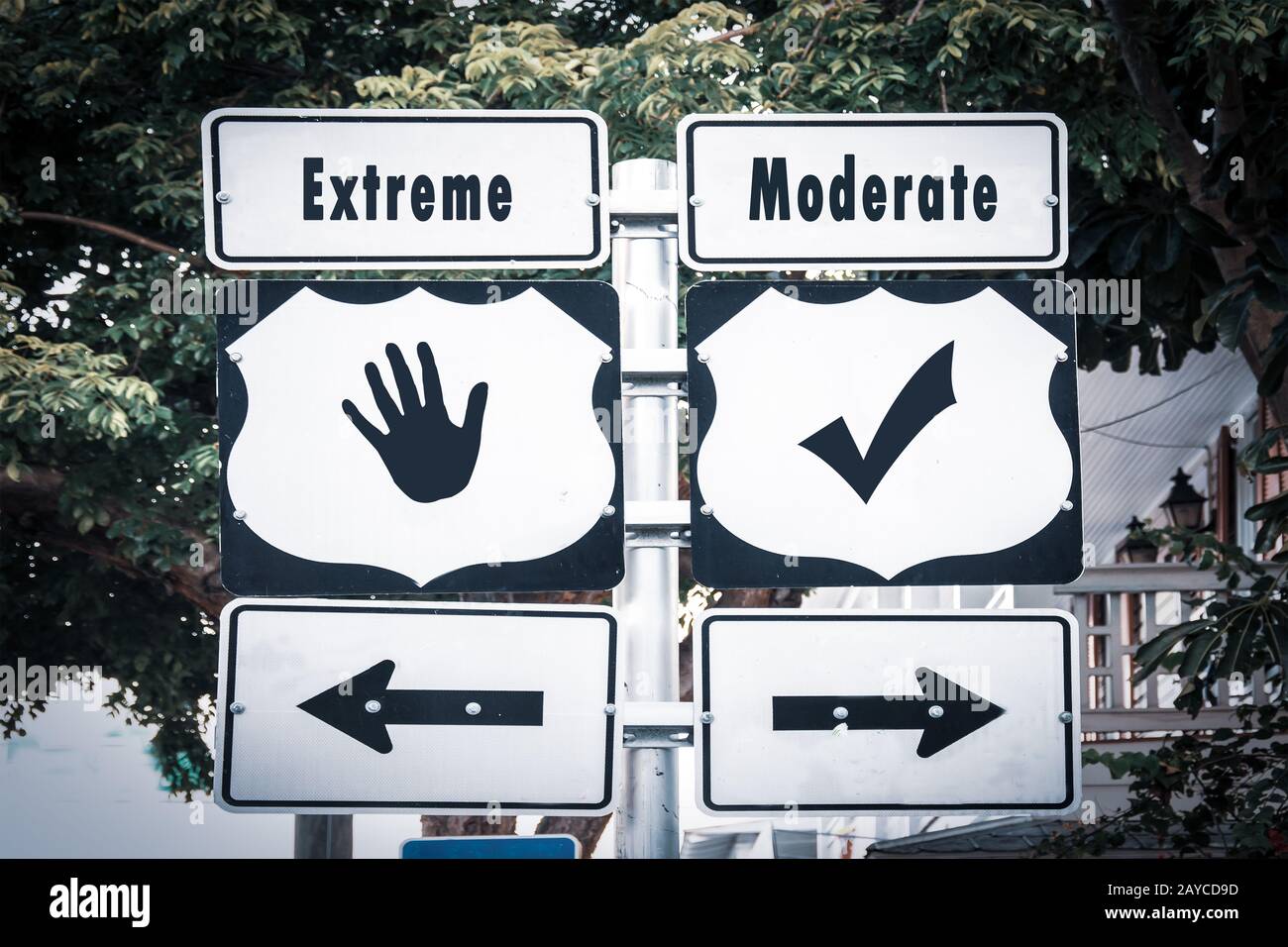 Street Sign Moderate versus Extreme Stock Photo - Alamy