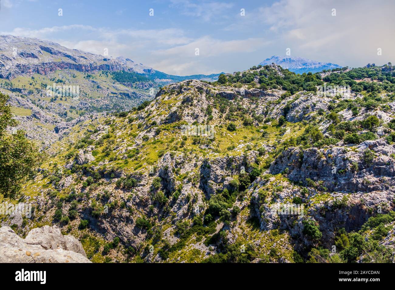 Northern coastline of Mallorca island with mountains and hills on the ...