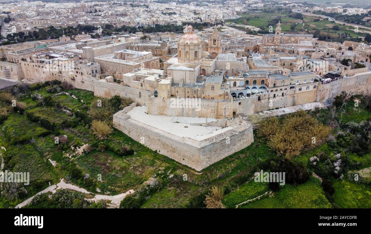 Aerial view of Mdina walled city in Malta Stock Photo - Alamy
