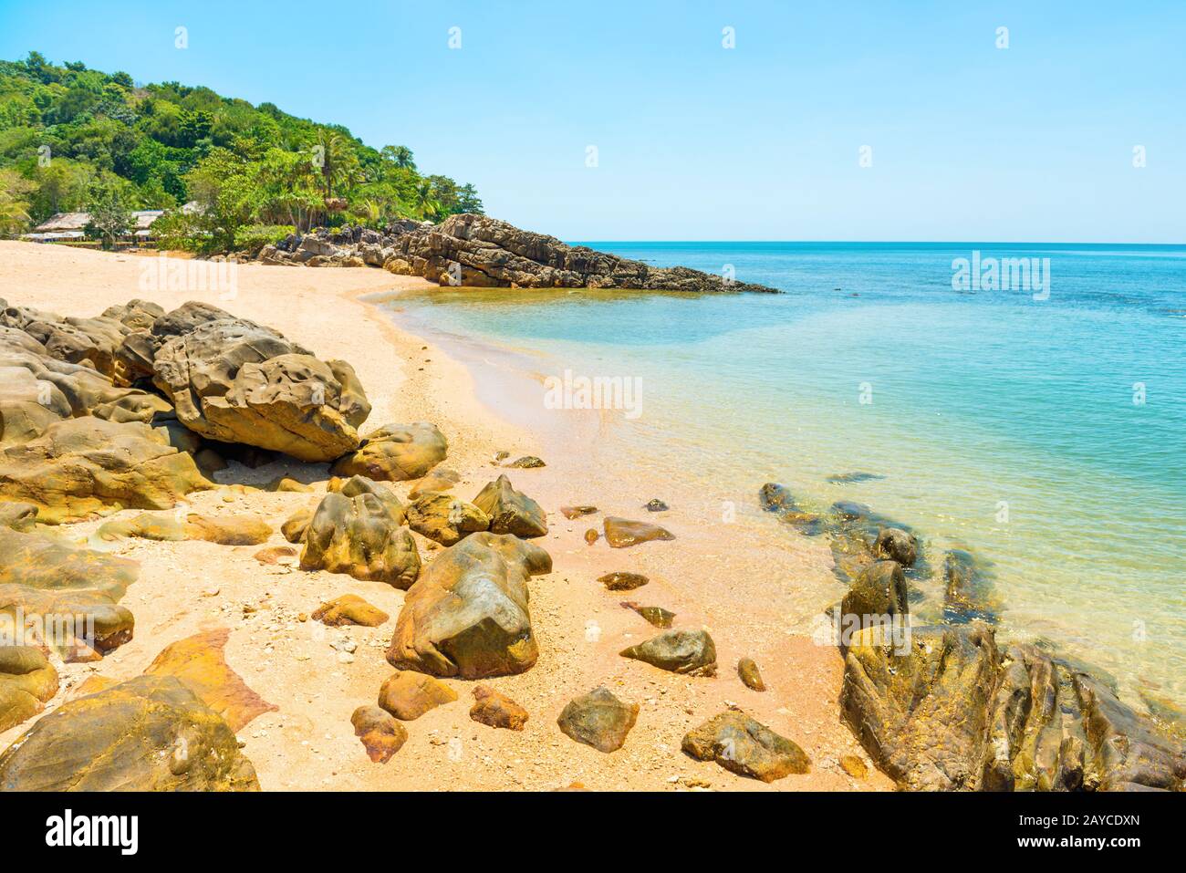 Natural landscape of sea and tropical island with rocks on beach Stock ...