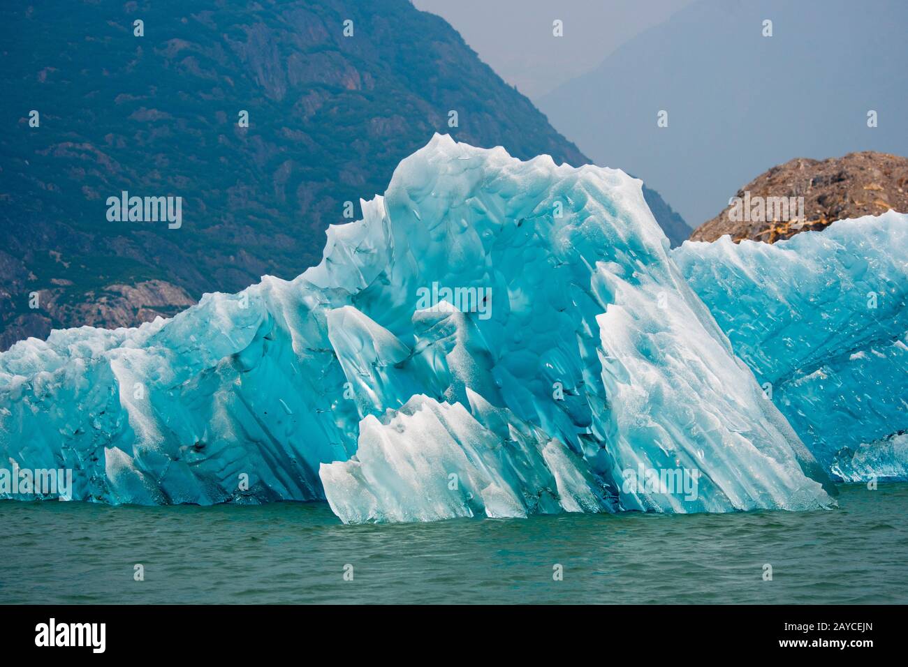 Icebergs in front from the of the Sawyer Glacier floating in Tracy Arm ...
