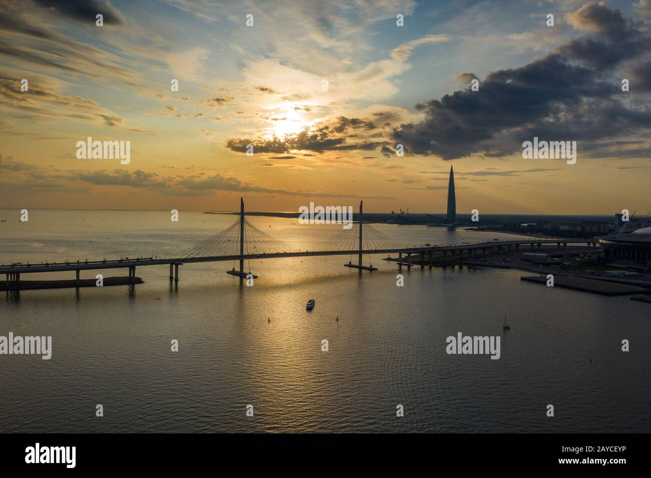 Sunset sky view bridge and skyscraper Stock Photo - Alamy