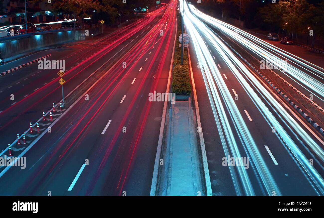 Long exposure photo of traffic with blurred traces from cars Stock ...