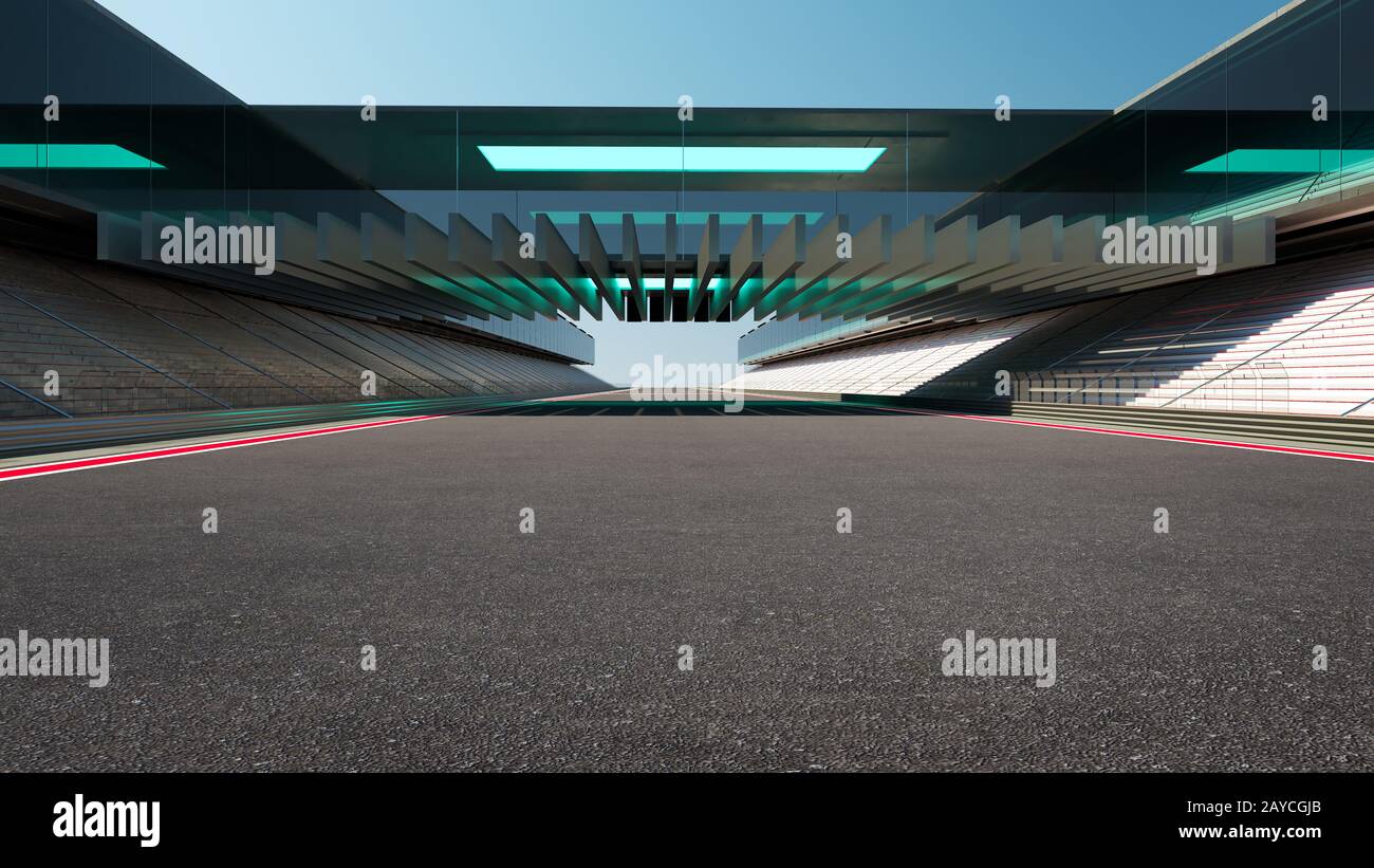 View of the infinity empty asphalt international race track with modern ...
