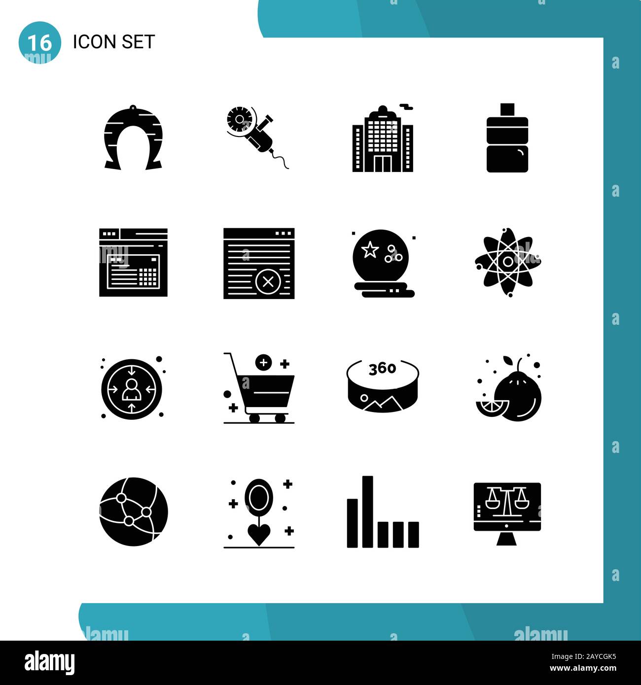 Vector Pack of 16 Glyph Symbols. Solid Style Icon Set on White Background for Web and Mobile ...