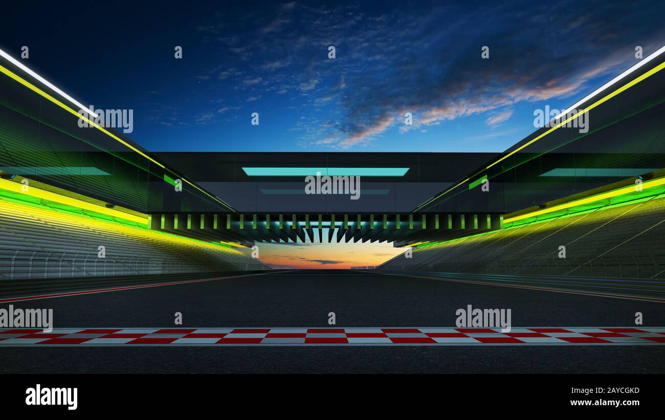 View of the infinity empty asphalt international race track with start ...
