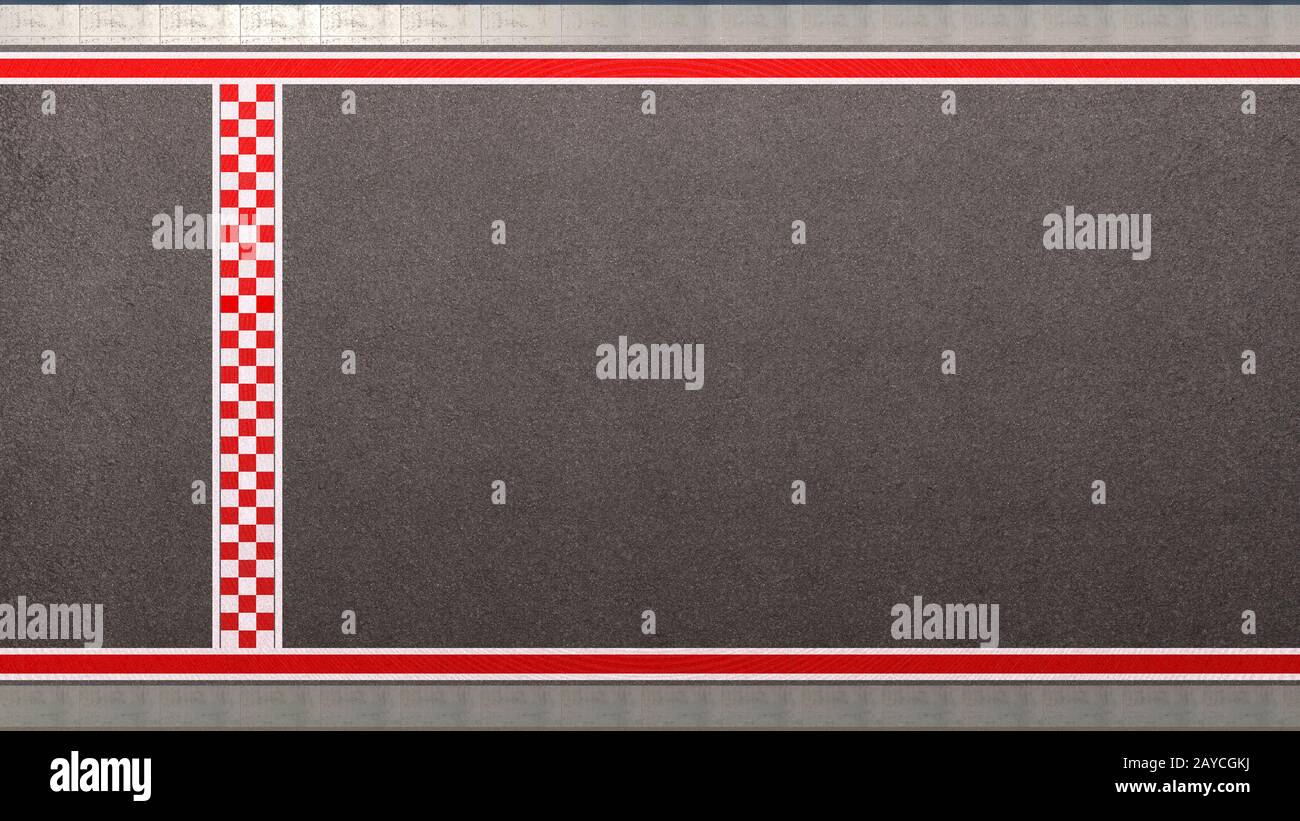 Top aerial view empty asphalt international race track with start and ...