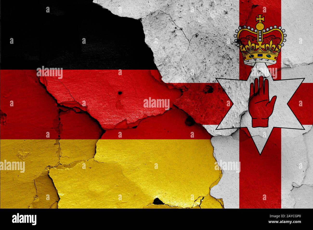 flags of Germany and Northern Ireland painted on cracked wall Stock ...