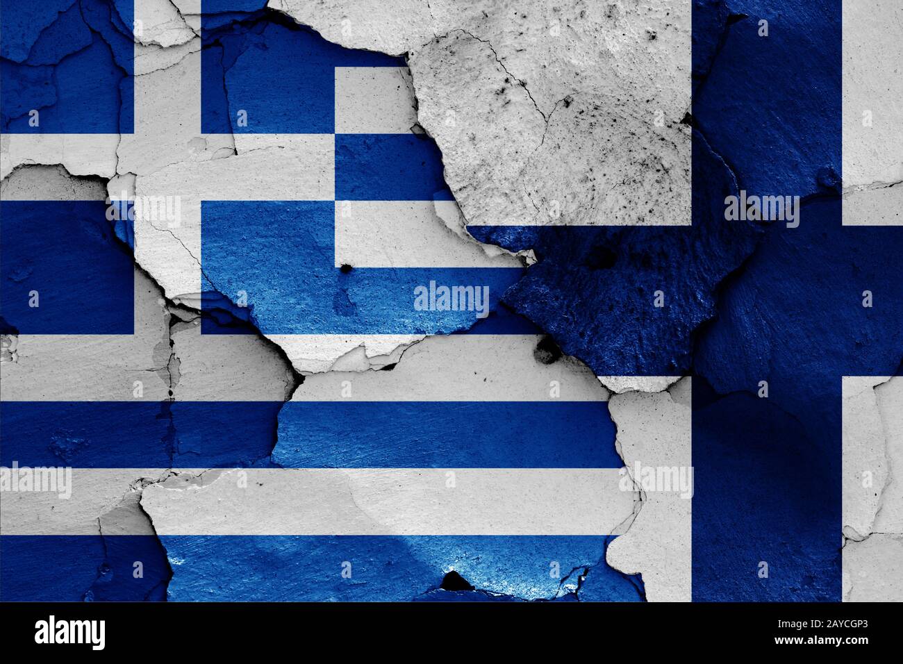 flags of Greece and Finland painted on cracked wall Stock Photo - Alamy