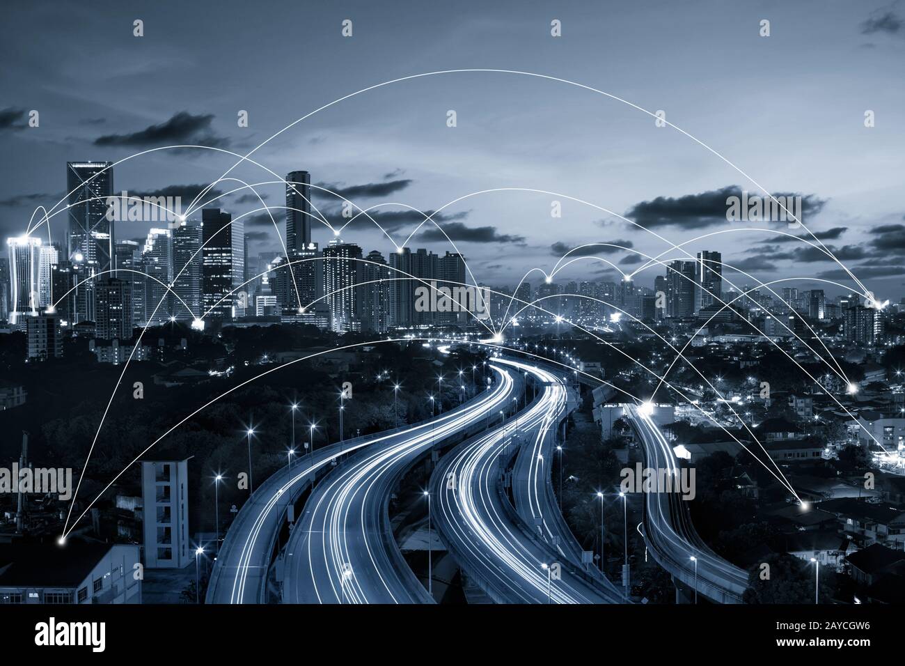city scape and network connection concept Stock Photo - Alamy