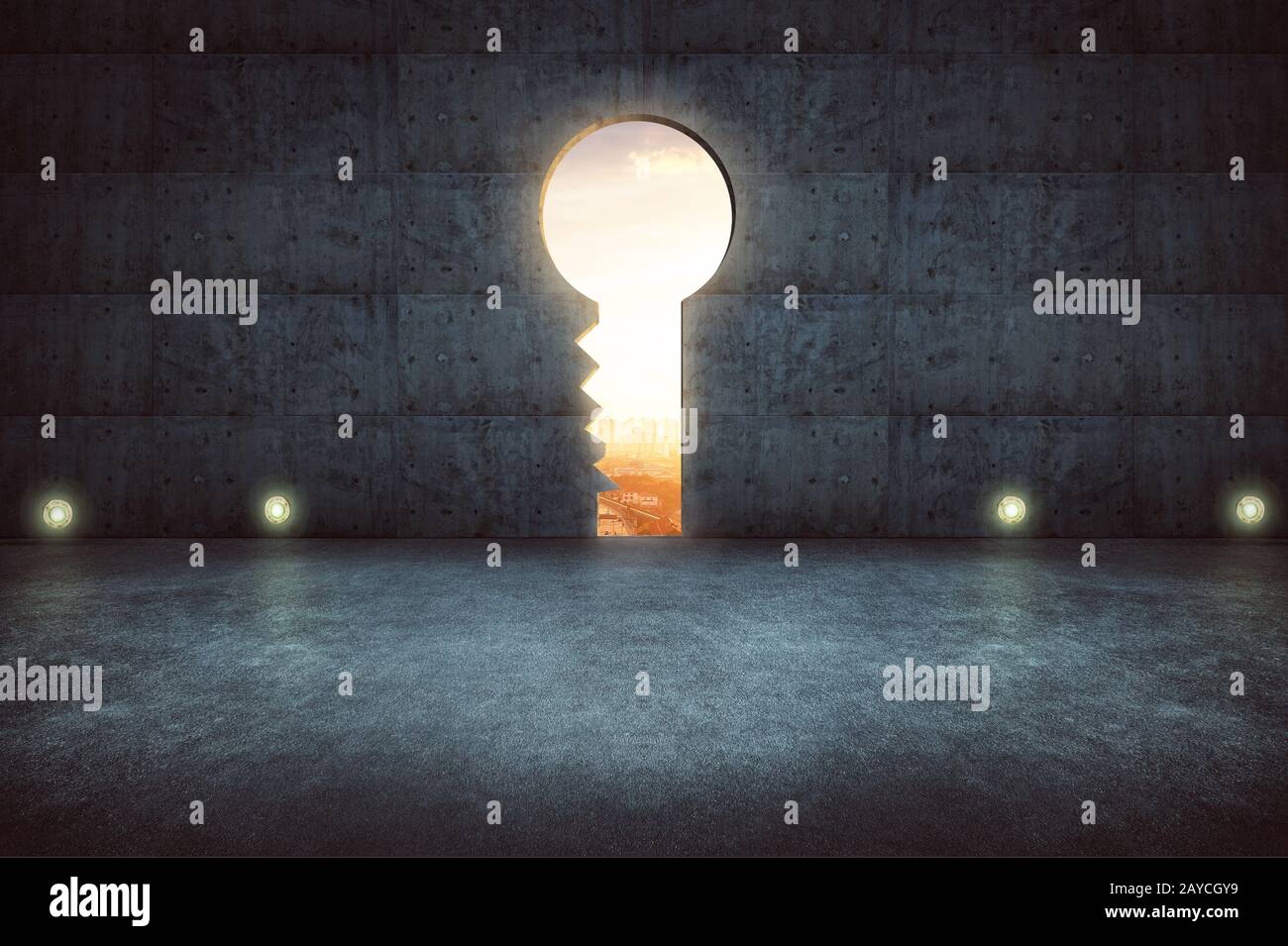 Conrete wall with key hole door Stock Photo - Alamy