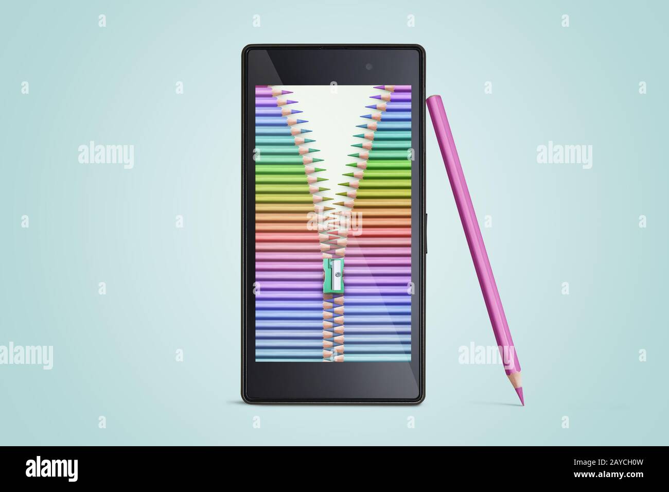 composition of pencils on modern mobile smart phone Stock Photo - Alamy