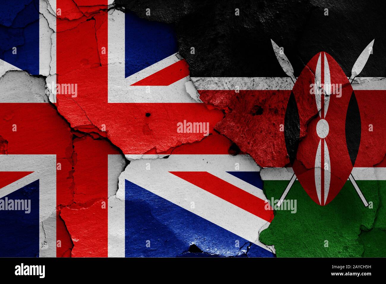 flags of UK and Kenya painted on cracked wall Stock Photo - Alamy