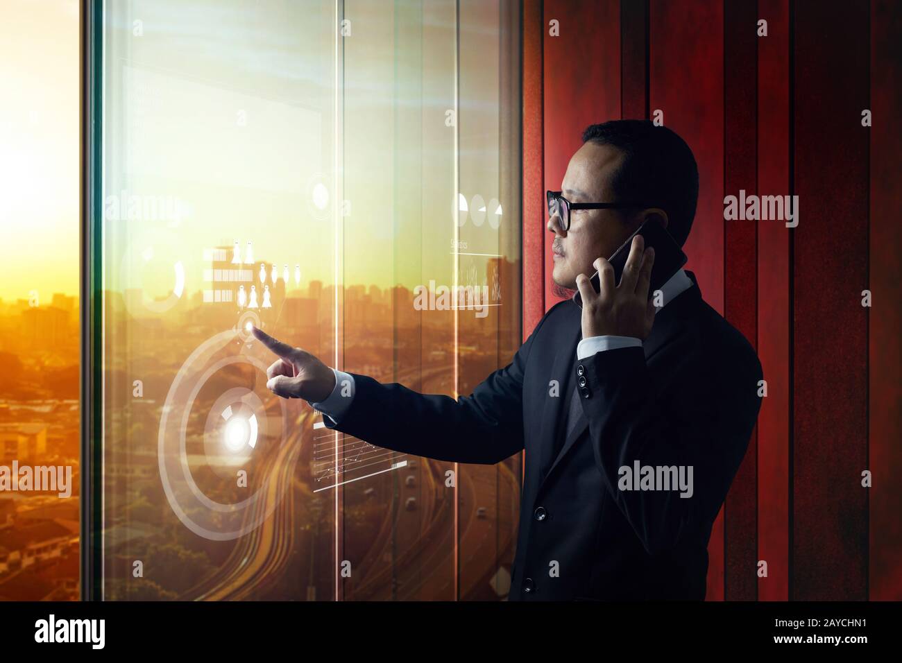 Black businessman using advanced technology hi-res stock photography ...