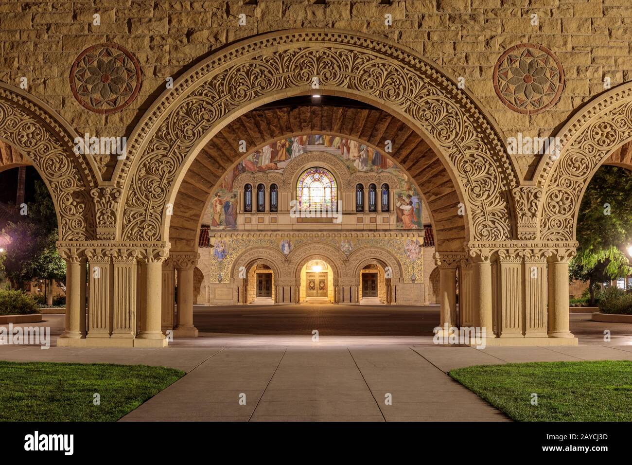 North façade of Stanford Memorial Church from the Memorial Court of the ...