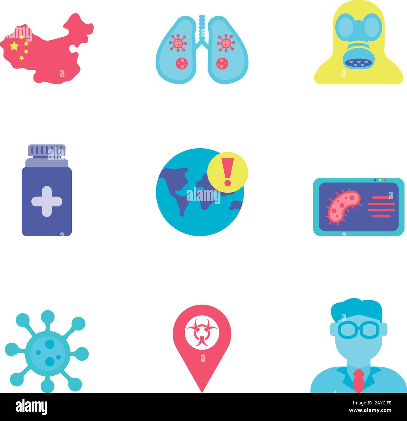 medical and virus concept icon set over white background, colorful and ...