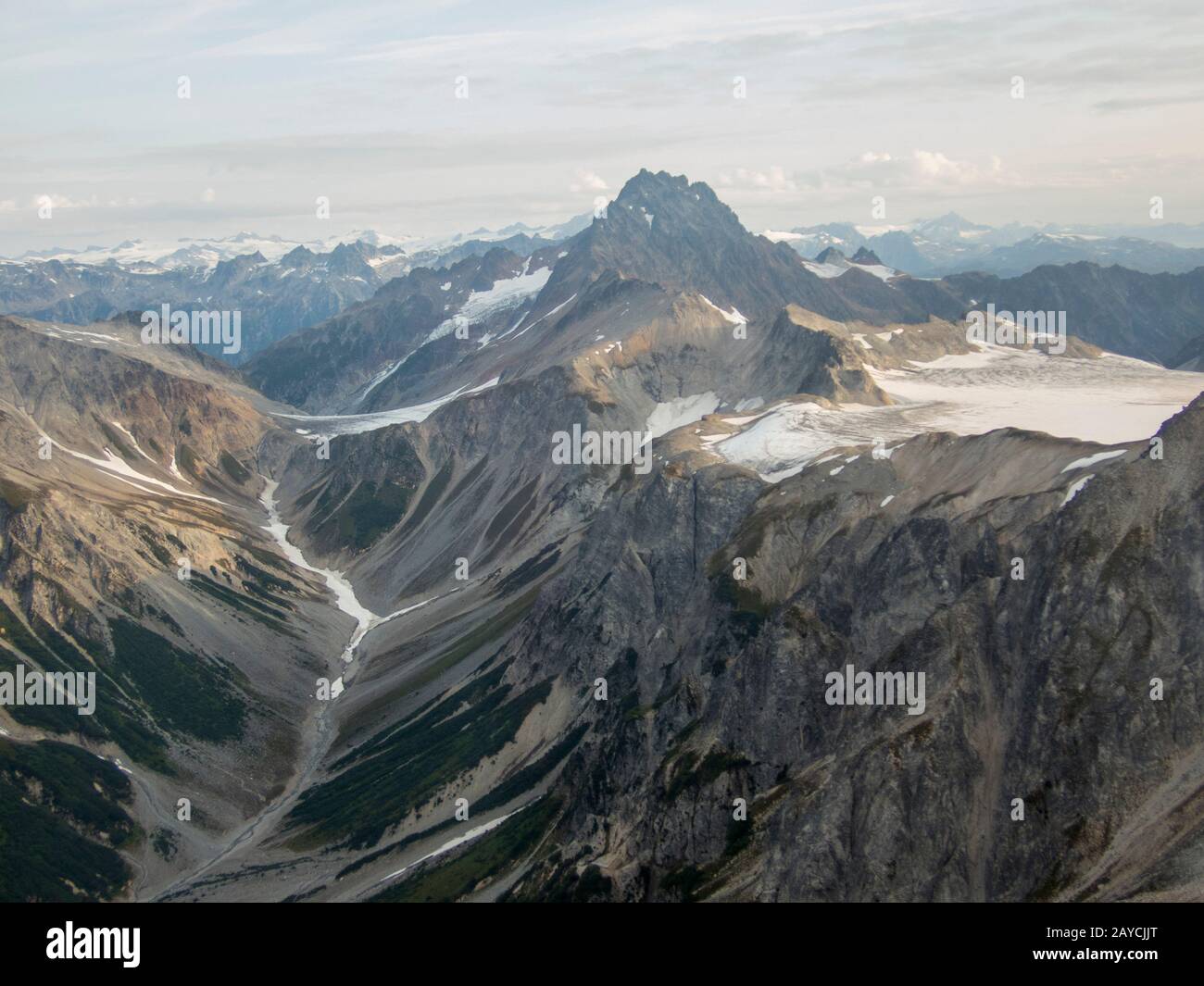 Aerial view of the Chigmit Mountains near Redoubt Volcano in Lake Clark ...