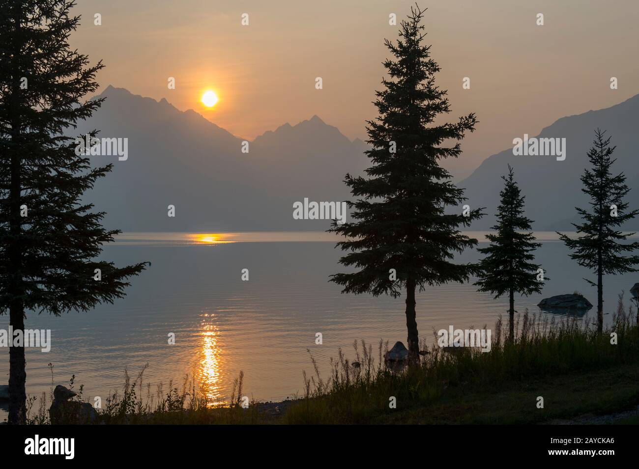 Sunset over Lake Crescent in Lake Clark National Park and Preserve ...