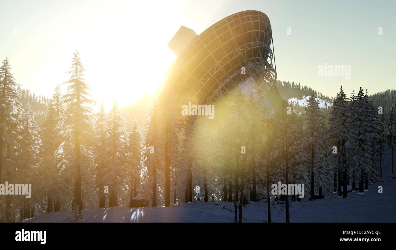 The observatory radio telescope in forest at sunset Stock Photo - Alamy
