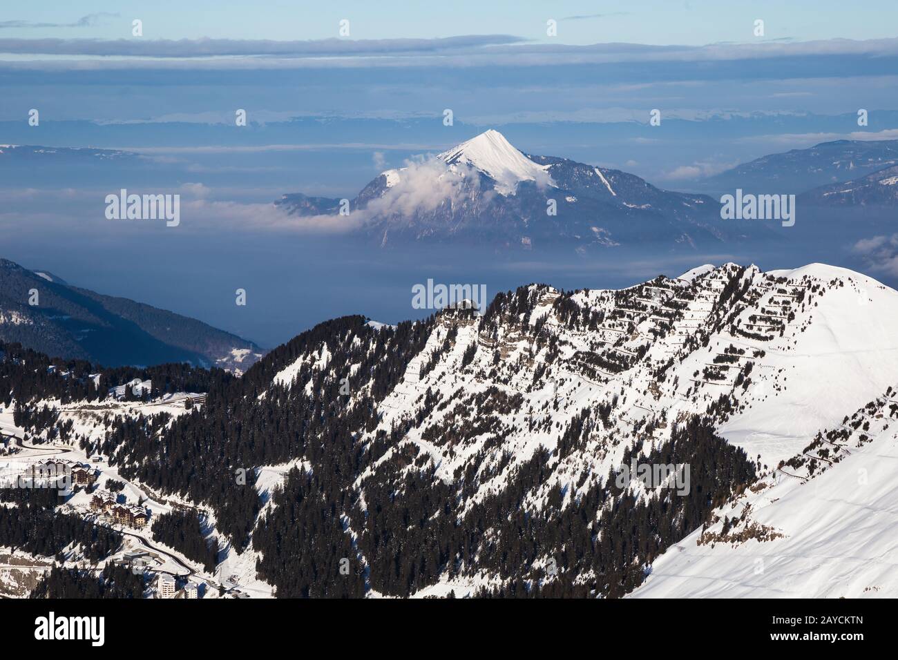 Panorama of winter snowy Alps Stock Photo - Alamy