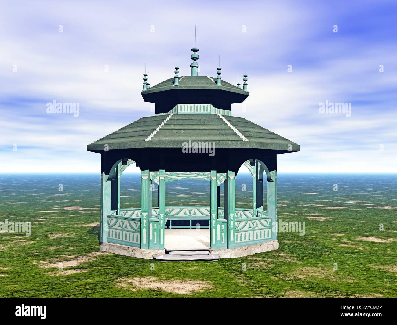 round wooden pavilion in the garden Stock Photo - Alamy