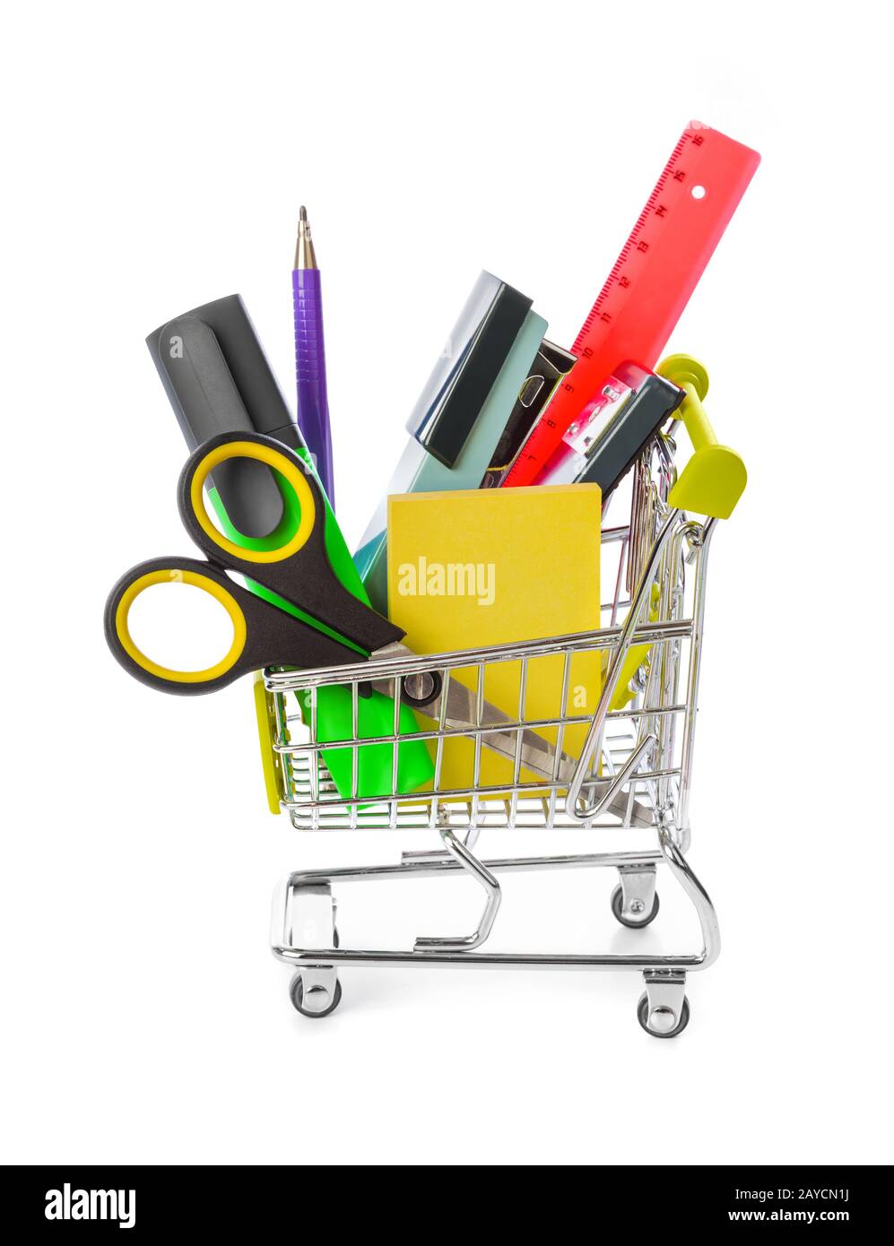 Stationery in shopping cart Stock Photo - Alamy