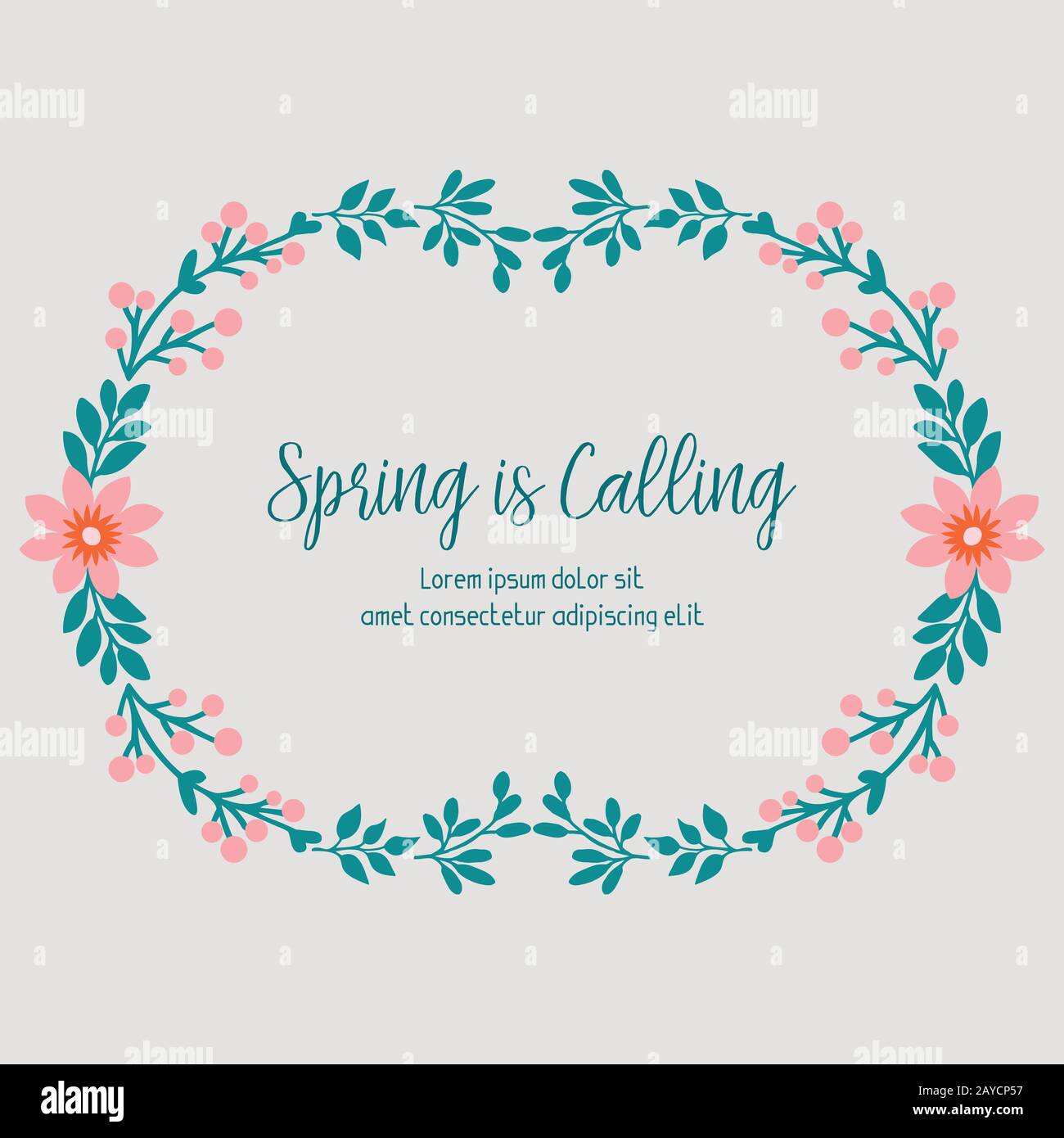 Unique shape of leaf and floral frame, for spring calling poster decor ...