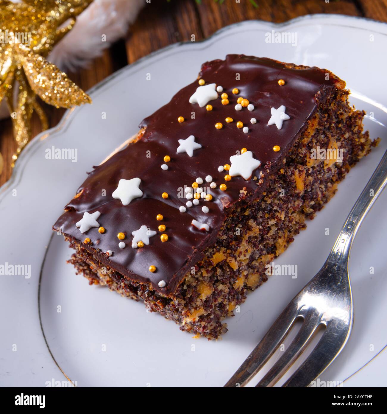 Christmas poppy cake with chocolate Stock Photo - Alamy