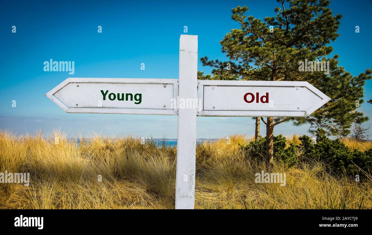 Street Sign Young versus Old Stock Photo - Alamy