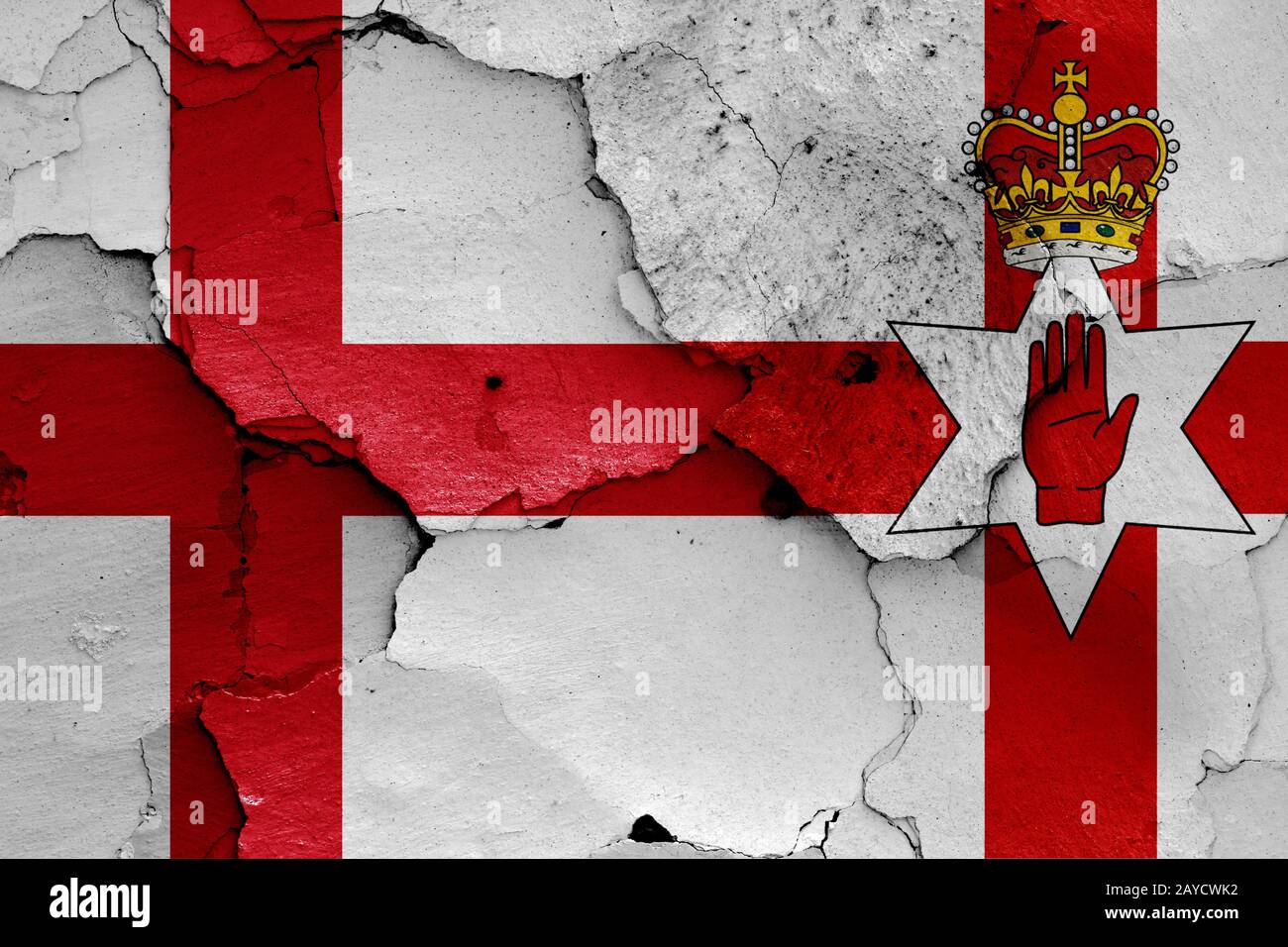 flags of England and Northern Ireland painted on cracked wall Stock ...