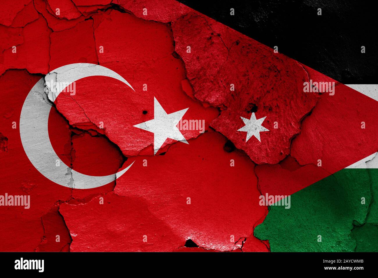 flags of Turkey and Jordan painted on cracked wall Stock Photo - Alamy