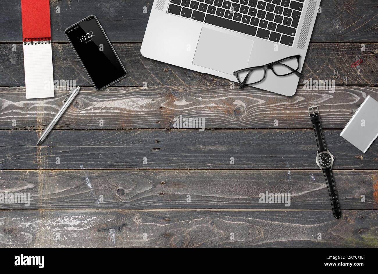 Old office desk above view hi-res stock photography and images - Alamy