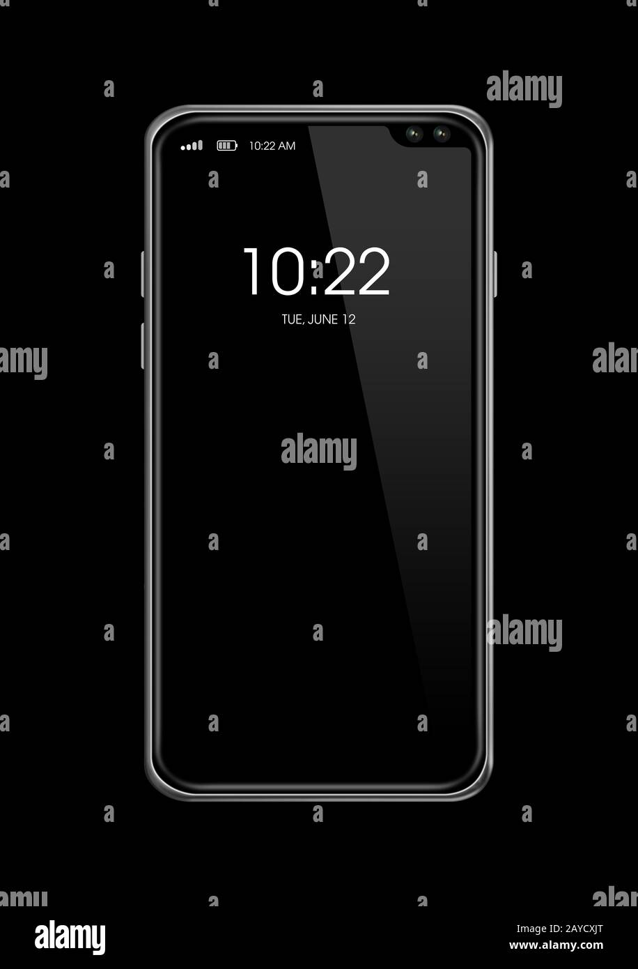 All-screen blank smartphone mockup isolated on black. 3D render Stock ...