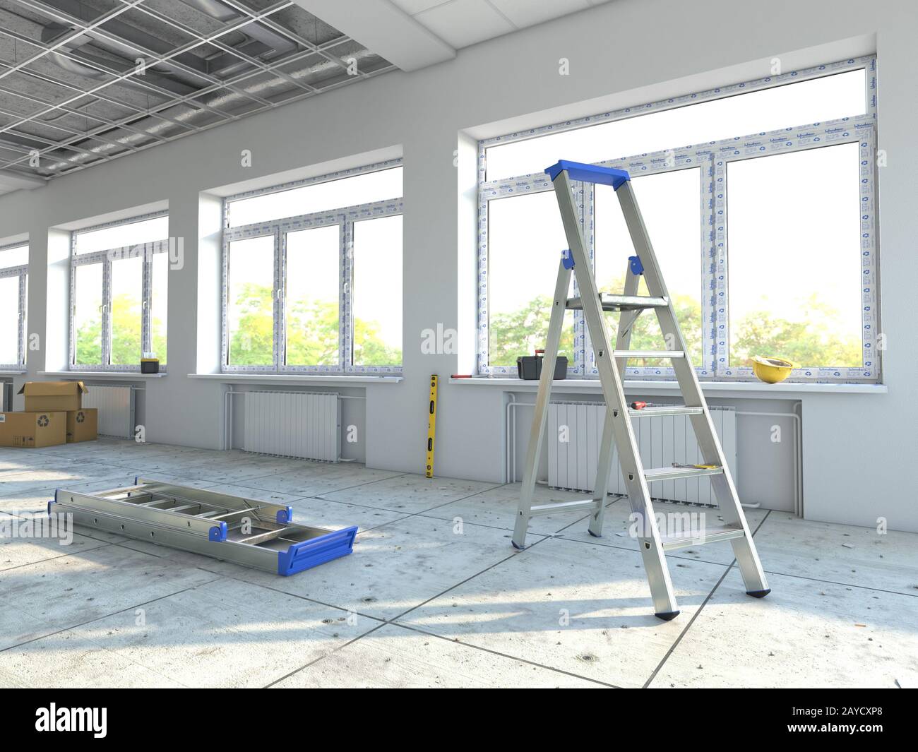 3D rendering premises under repair Stock Photo - Alamy