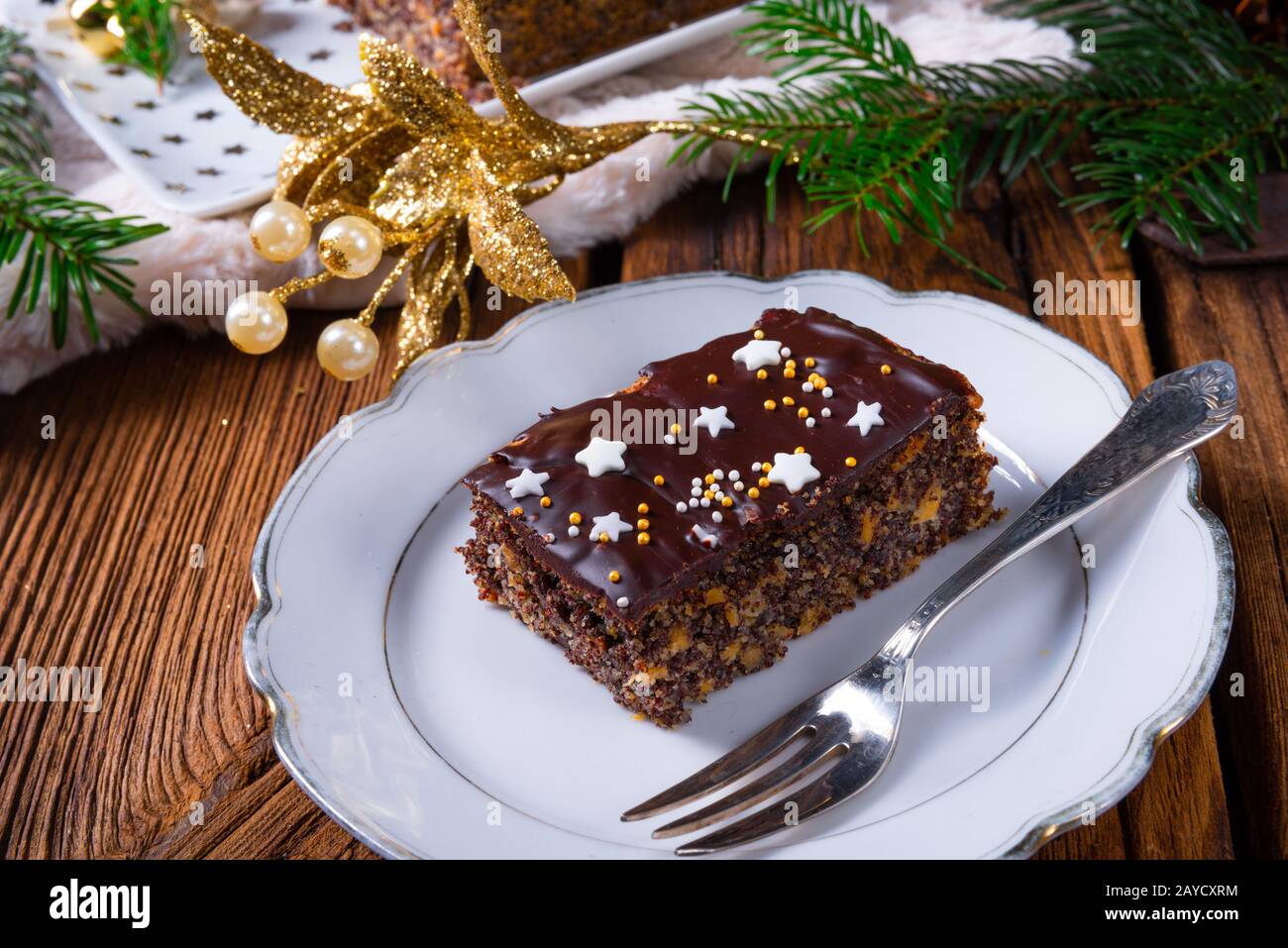 Christmas poppy cake with chocolate Stock Photo - Alamy