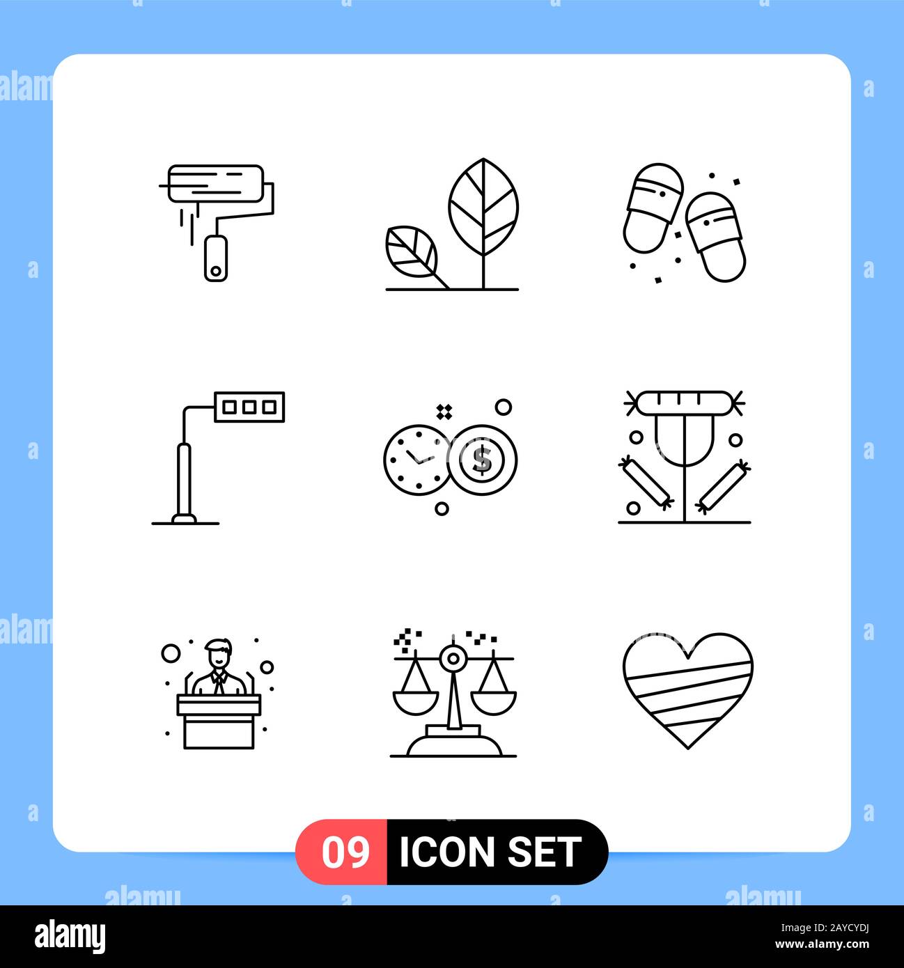 9 Line Black Icon Pack Outline Symbols for Mobile Apps isolated on ...