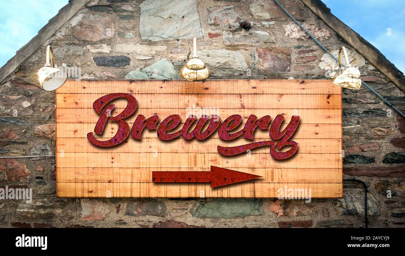 Street Sign to Brewery Stock Photo - Alamy